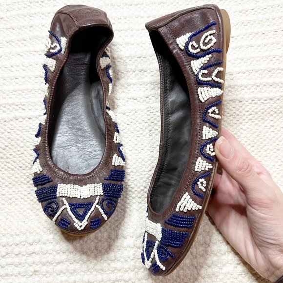 Tory Burch | Shoes | Tory Burch Brown Leather Beaded Eddie Beaded ...